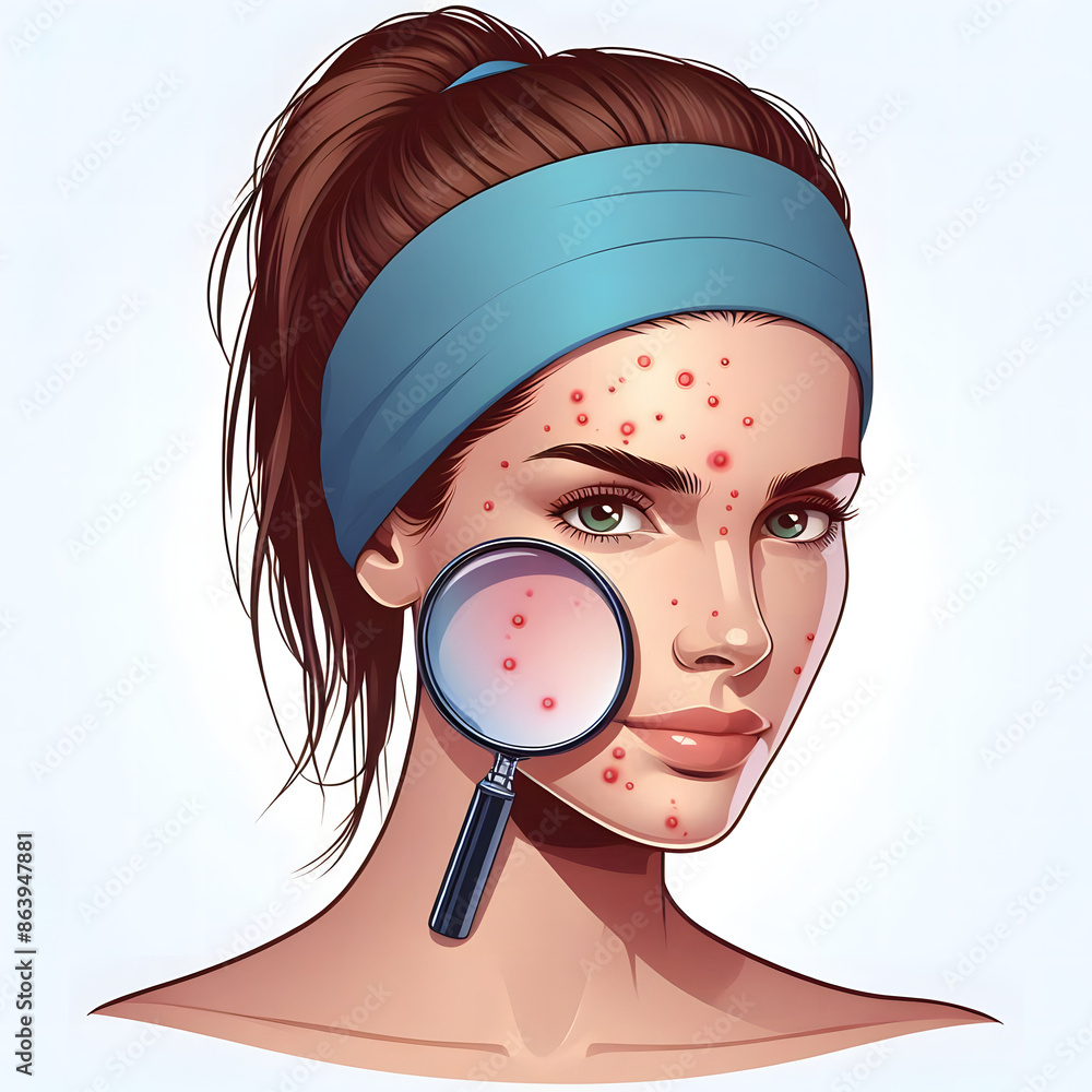 illustration of girl face with acne skin disease Rosacea Eczema ...
