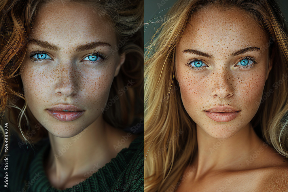 AI generated close up photo of two women faces comparing side by side ...