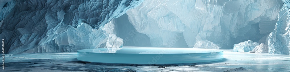 Ice background podium cold winter snow product platform floor frozen ...