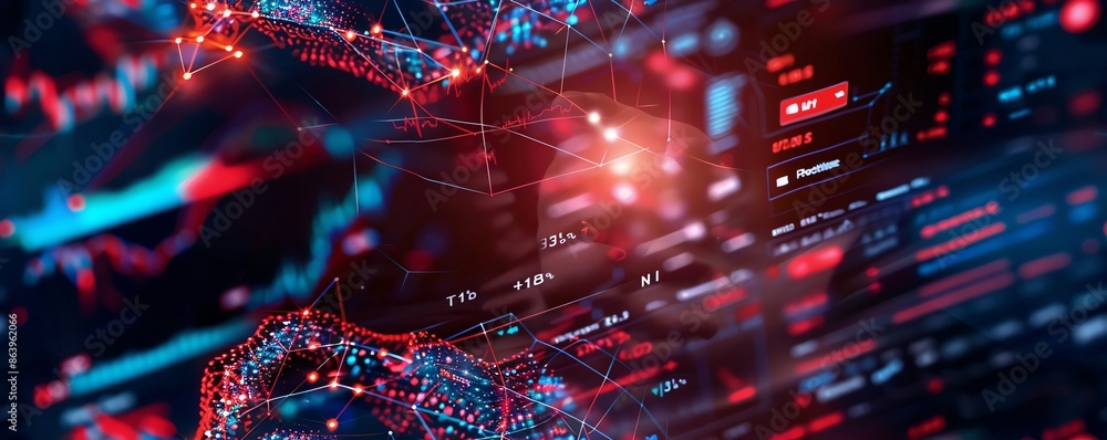 Abstract digital data visualization and programming code, showcasing ...