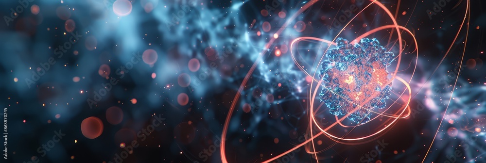 Abstract depiction of atomic structure with blue streaks - This image ...