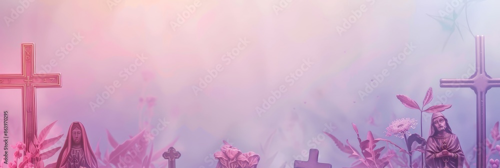 Pastel background with religious symbols and crosses - This image shows ...