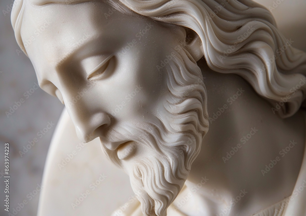 Sculpture of Jesus Christ in marble, lifelike details capturing his ...