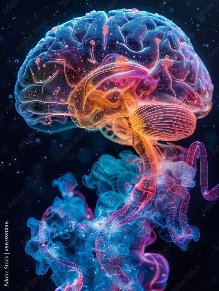 brain blast, colorful x-ray the anatomy of a brain, brain sensor made ...