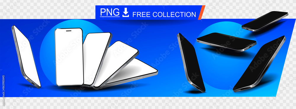 Stylish set modern smartphones on transparent background. Presentation ...