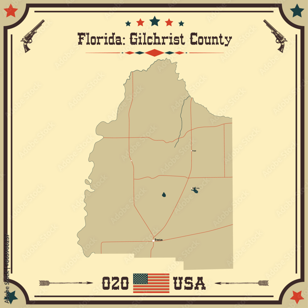 Vetor de Large and accurate map of Gilchrist County, Florida, USA with ...