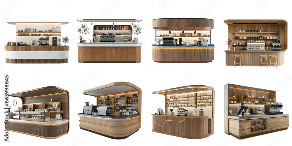 Coffee booth counter png set collection in 3d transparent no background ...