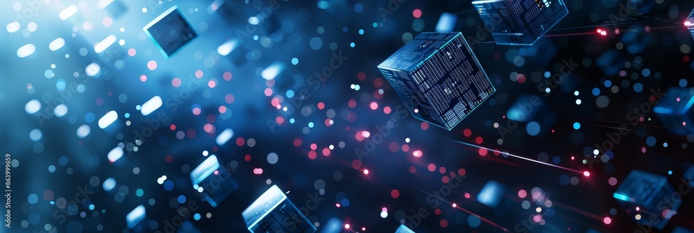 Digital Data Cubes Floating in a Futuristic Cyberspace - Abstract image ...