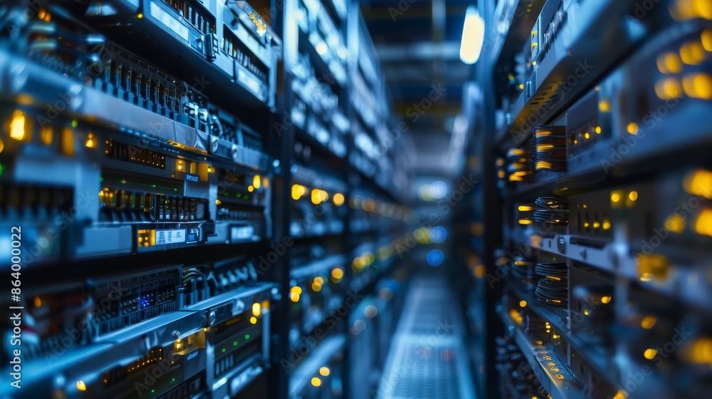 Server Racks in a Data Center - Close-up view of server racks in a data ...