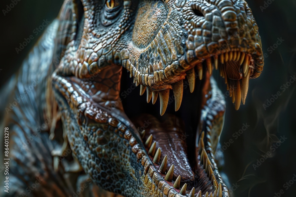 hyperrealistic closeup of a tyrannosaurus rexs face showcasing ...