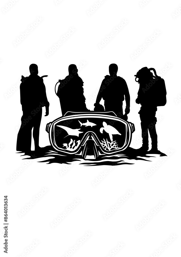 Scuba Squad Illustration, Cliff Diving Cut File, I Under Water Gear ...