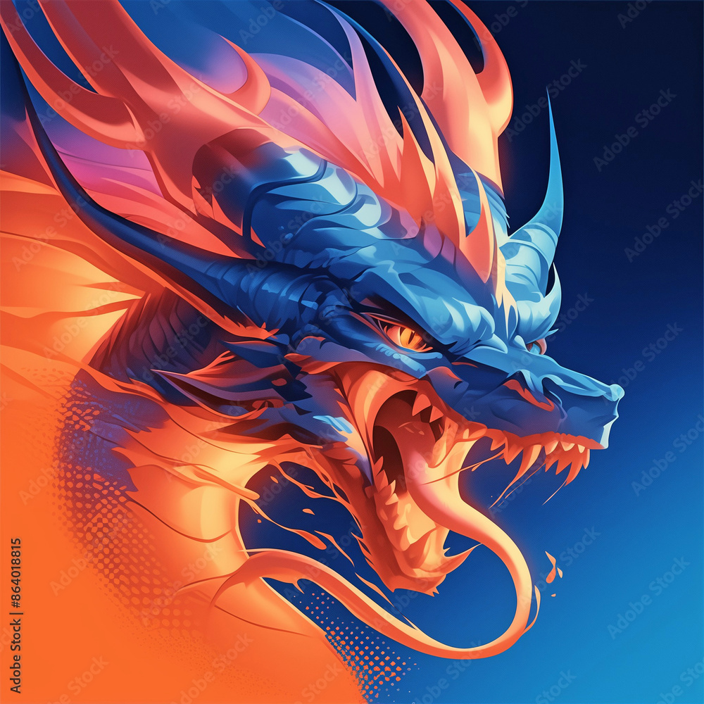 Dragon concept digital illustration. Dinosaur creative banner. Ancient ...