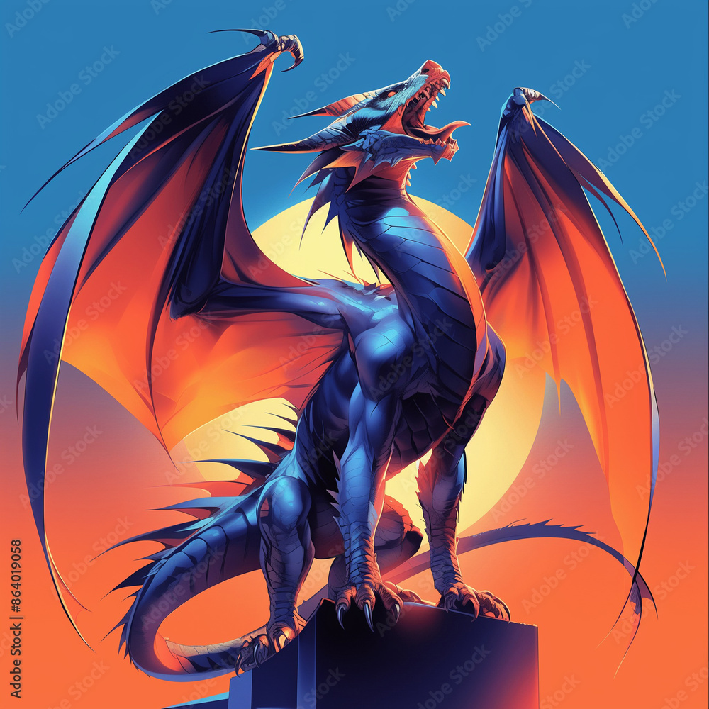 Dragon concept digital illustration. Dinosaur creative banner. Ancient ...