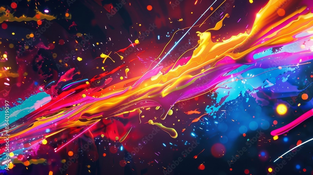 Splatter-like fire patterns in neon colors with glowing particles ...