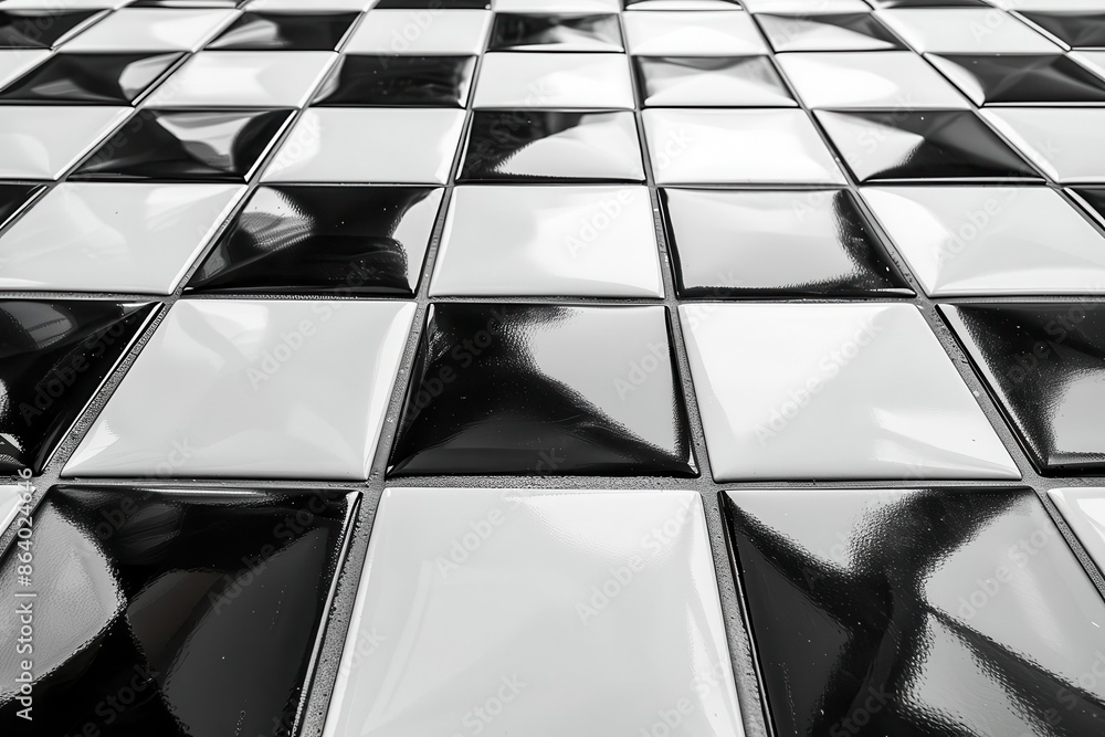 abstract geometric pattern of black and white tiles in perspective ...