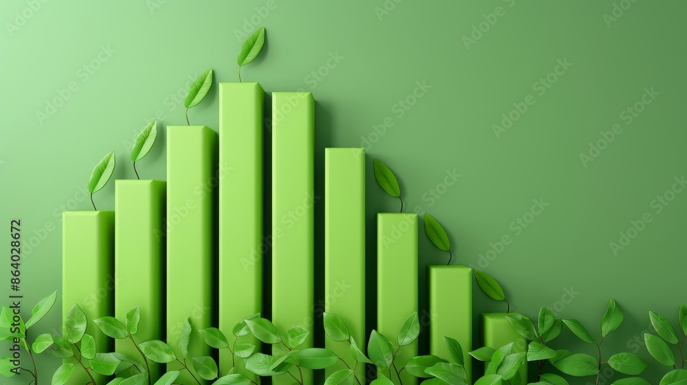 green growth bar chart with plants - sustainable development & eco ...