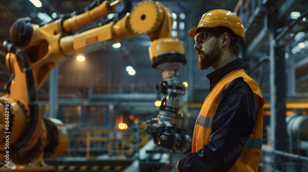 Foto de A mechanical engineer conducting a detailed inspection of a ...
