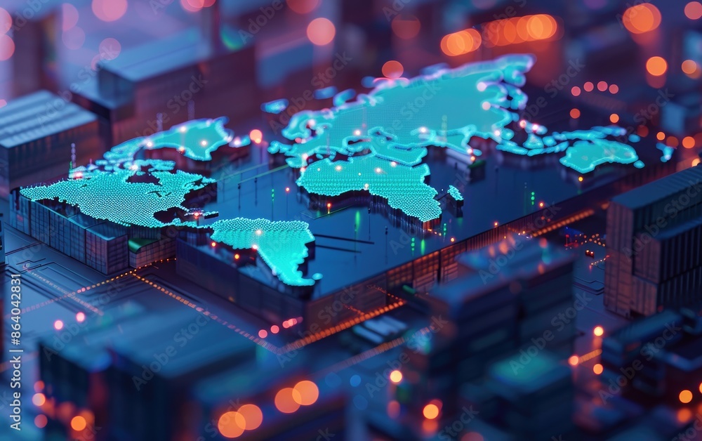 Holographic World Map Tracking Global Shipping Routes and Logistic ...