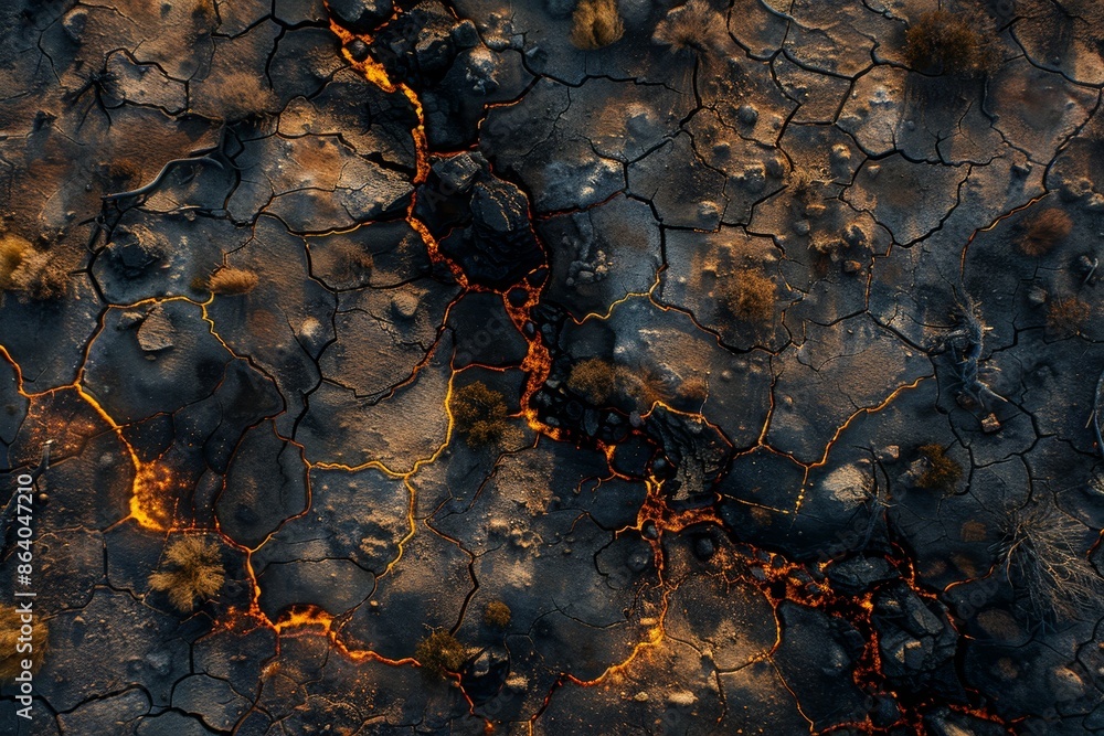 Barren and cracked scorched earth, displaying the effects of extreme ...