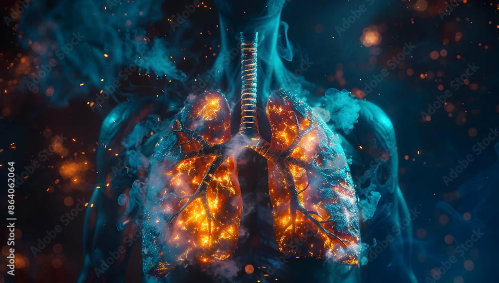 Conceptual visualization of human anatomy showing lungs inflamed ...