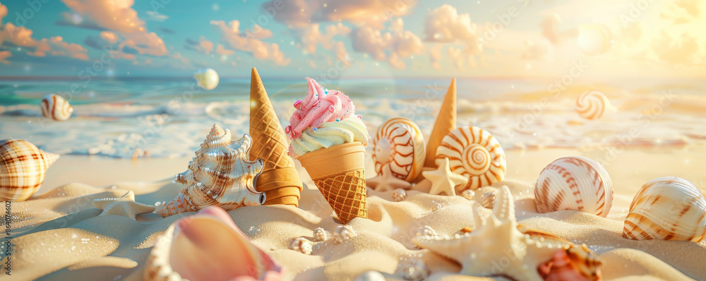 Ice cream background depicting a tropical beach scene with ice cream ...