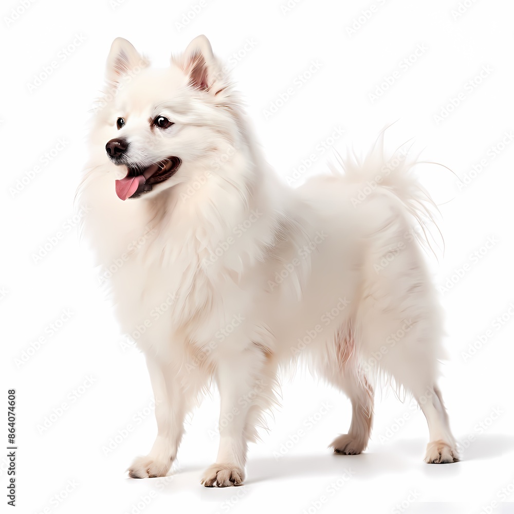Japanese spitz dog breed standing against white background, AI ...