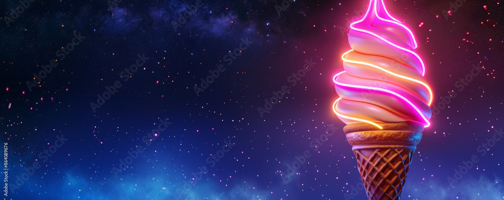 Ice cream background showcasing a neon-lit ice cream parlor sign ...