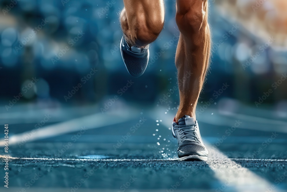 dynamic closeup of athletes muscular legs midstride vibrant track ...