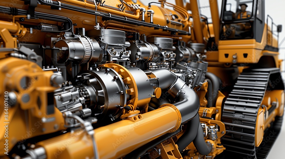 High-resolution image of an excavator's engine bay, isolated on white ...