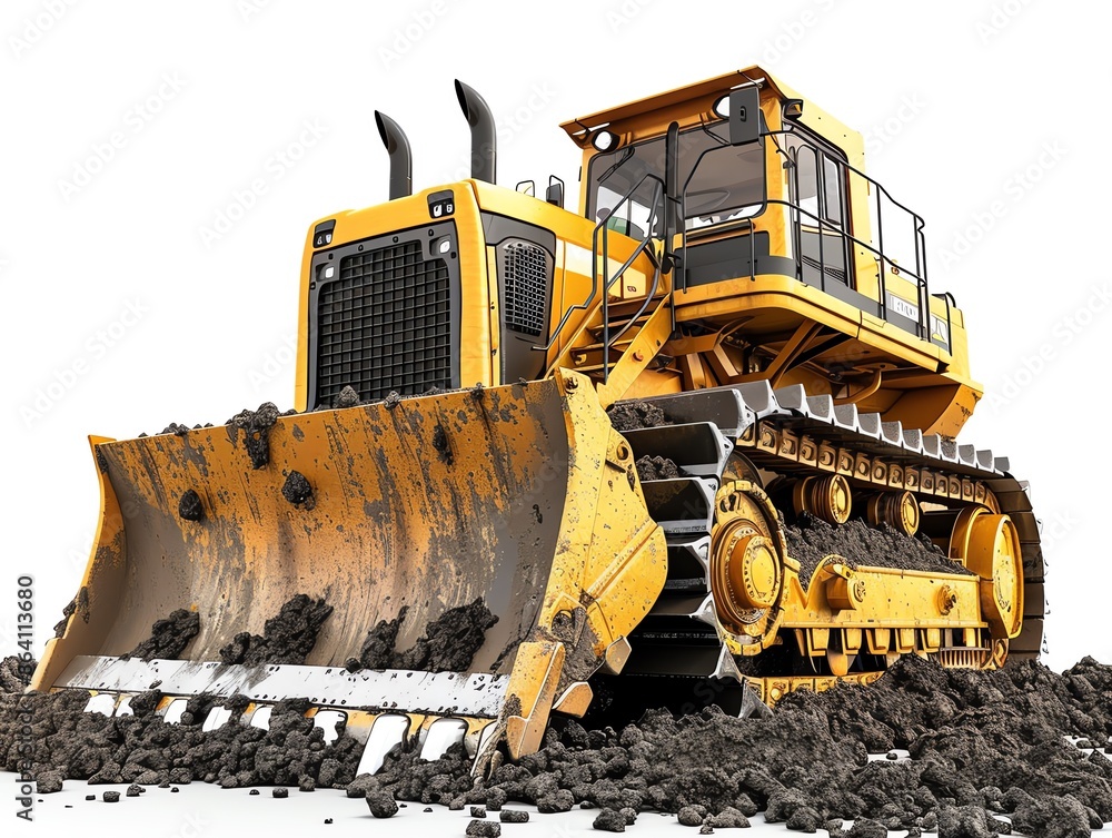 Compact bulldozer with landfill blade, isolated on white, waste ...