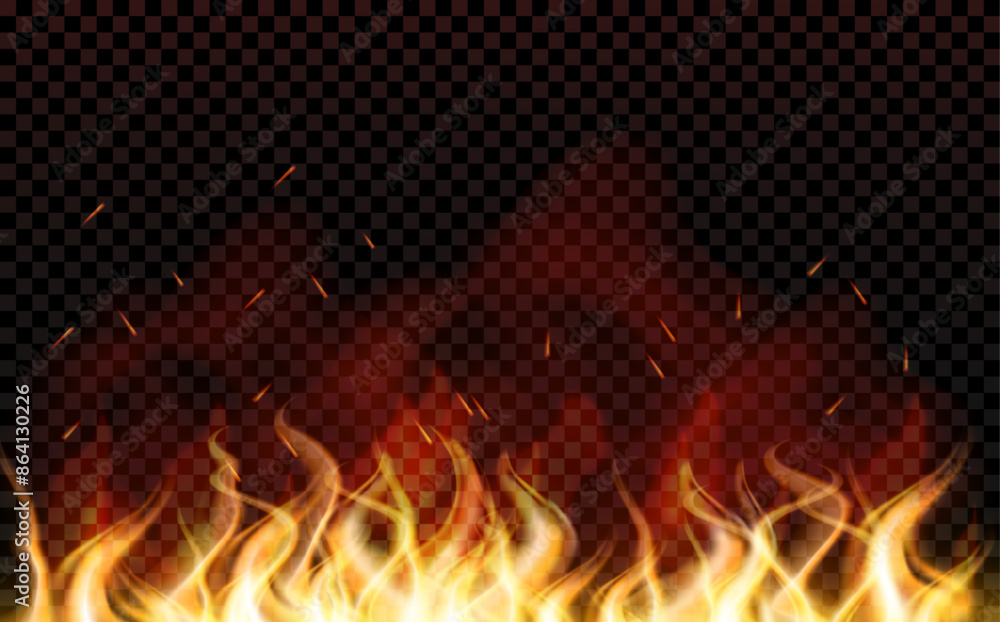 Background with fire and 3d flames effect. Sparks are realistic. Light ...