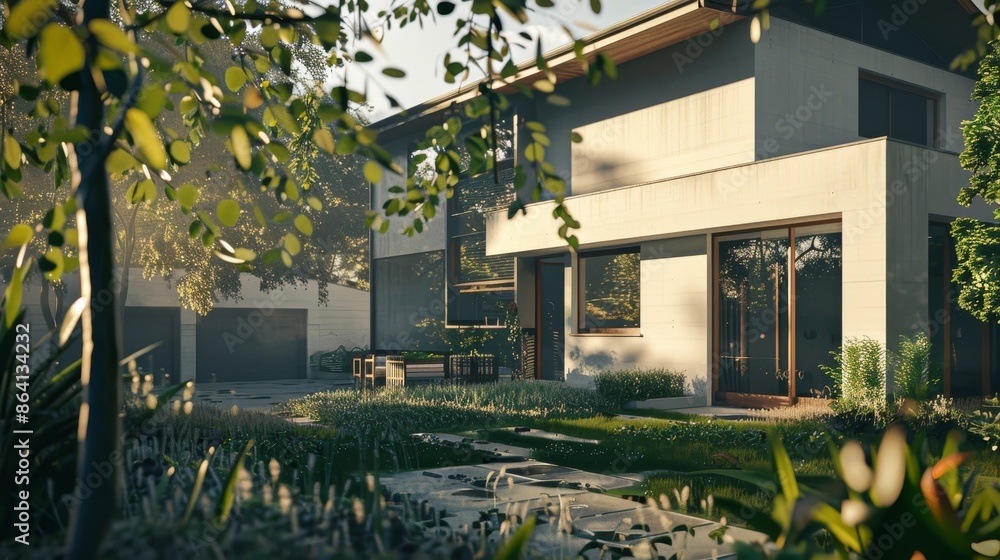 Modern Minimalist Family House with Garage and Terrace Rendered in ...