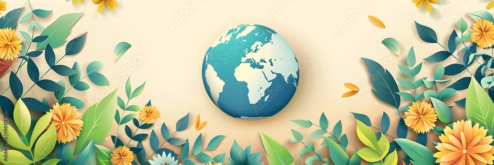 Banner design featuring a stylized image of planet Earth surrounded by ...