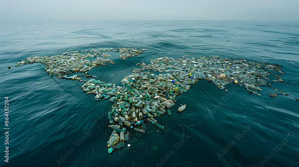 A large patch of garbage, consisting of plastic waste debris, floating ...