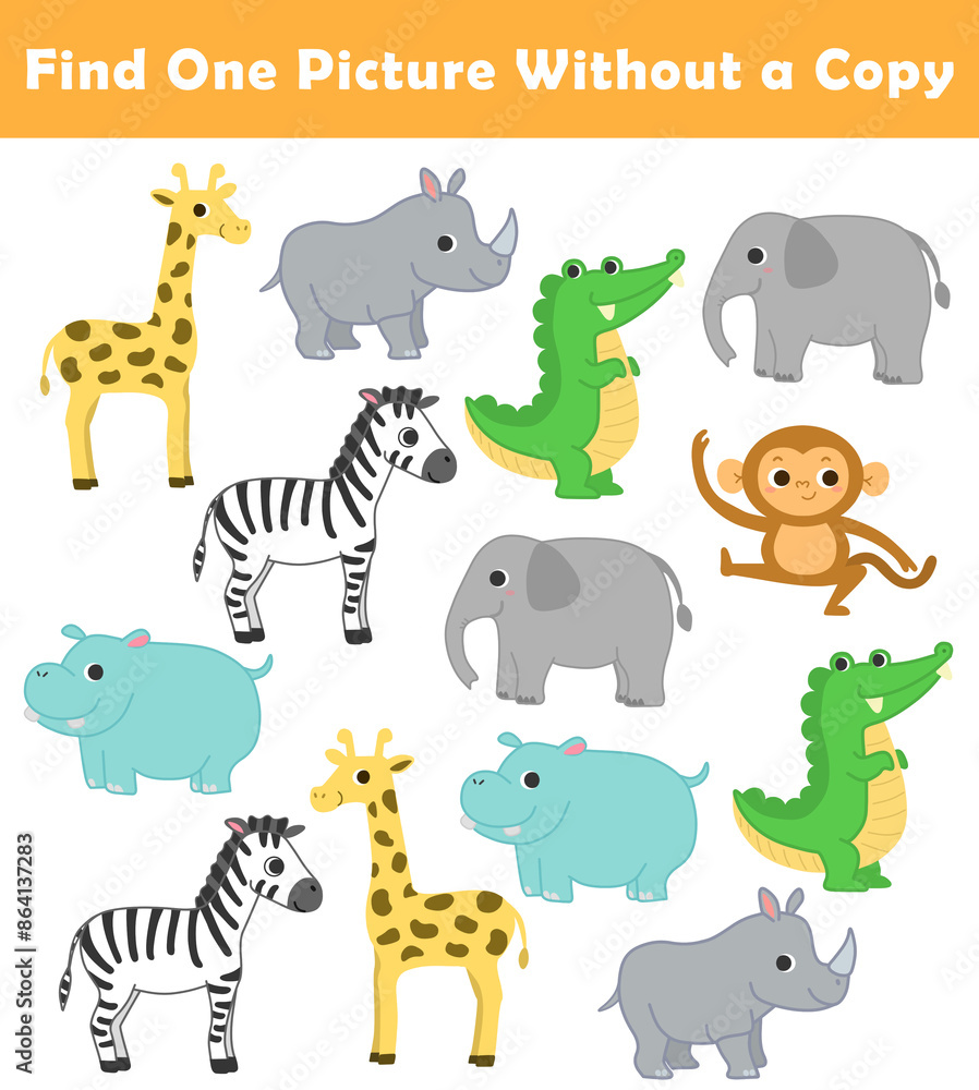 Find One Picture Without a Copy for Preschool Children. Find same ...