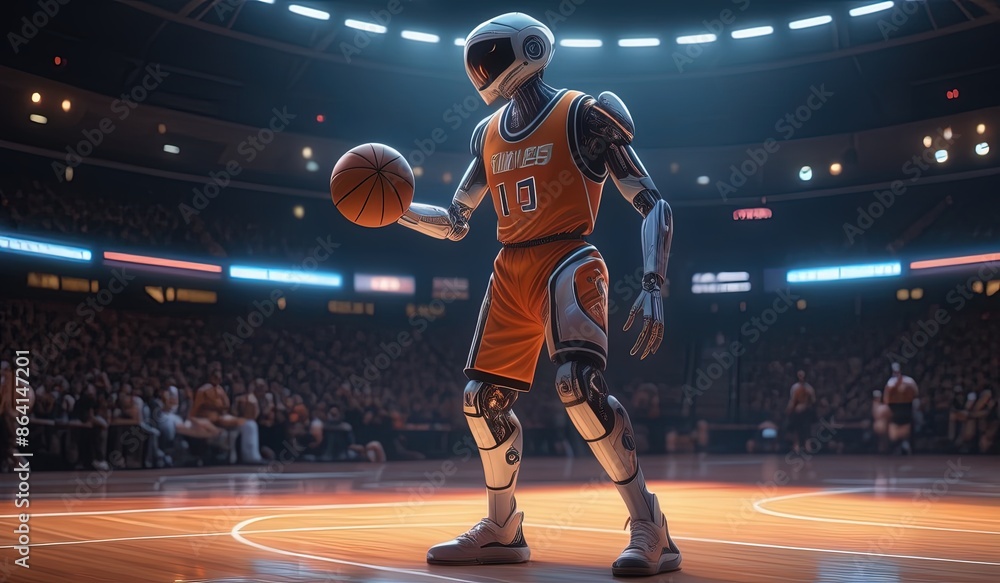 basketball robot player. robot wearing a jersey playing basketball ...