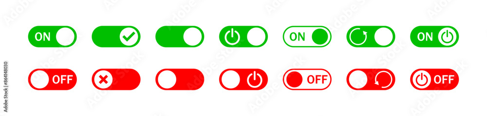 Power on or off button. Set of switch button icon set. Turn on and turn ...