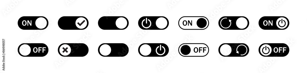 Set of on and off button. Power on or off button. Set of switch button ...