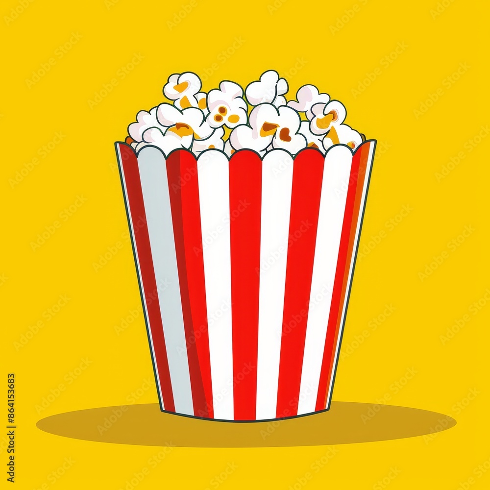 Animated popcorn icon. Cinema movie night. Red white and red stripe box ...