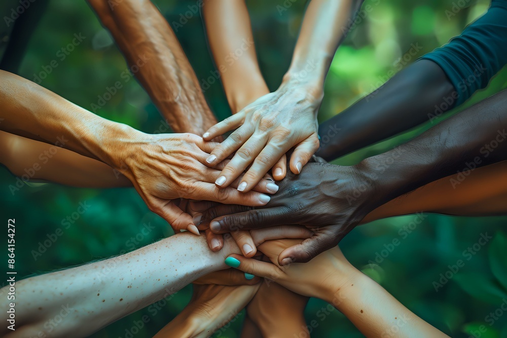 Diverse group of hands joined together in unity, perfect for ...