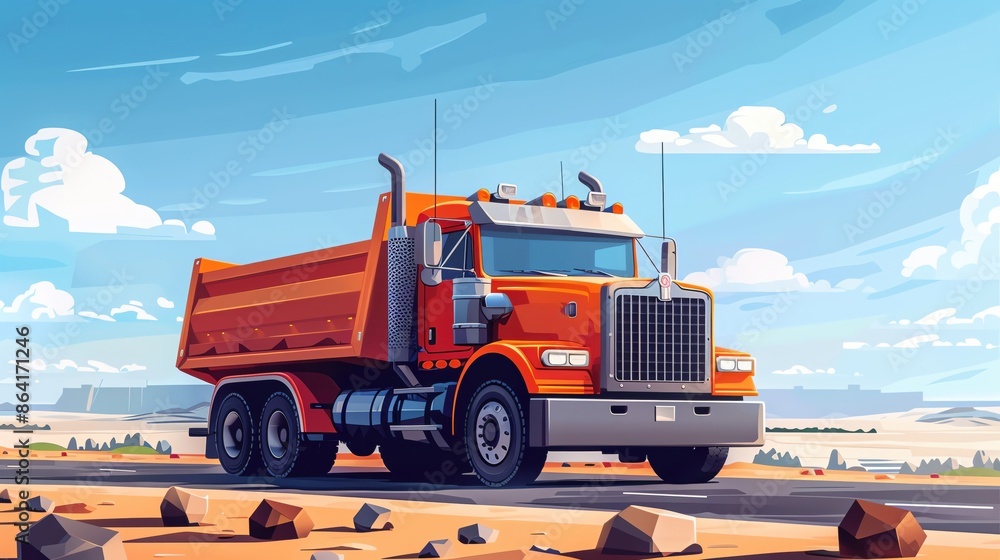 A red Heavy vehicle safety flat design front view theme animation ...