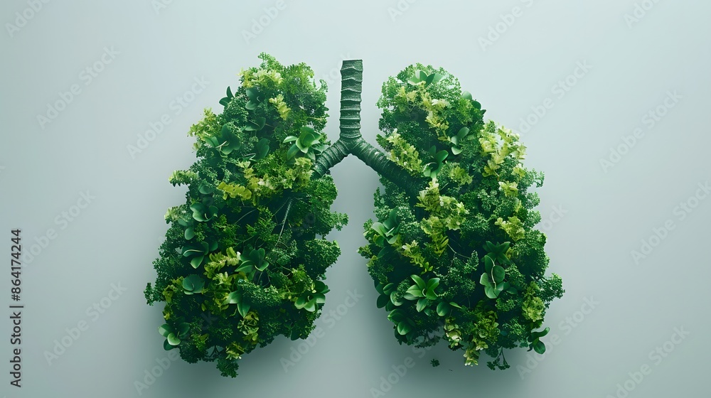 Green plants shaped like lungs on a white background, symbolizing ...
