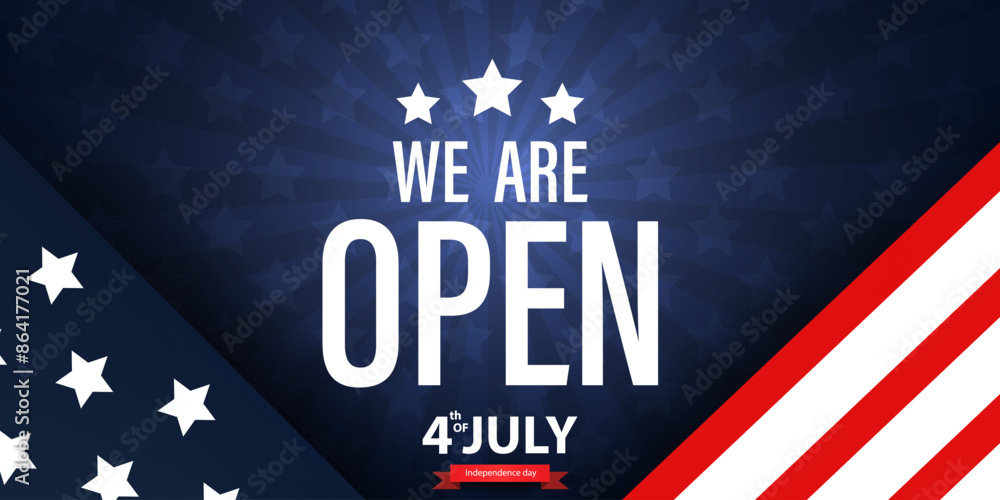 We are open on July 4th. background with text and waving flag Stock ...