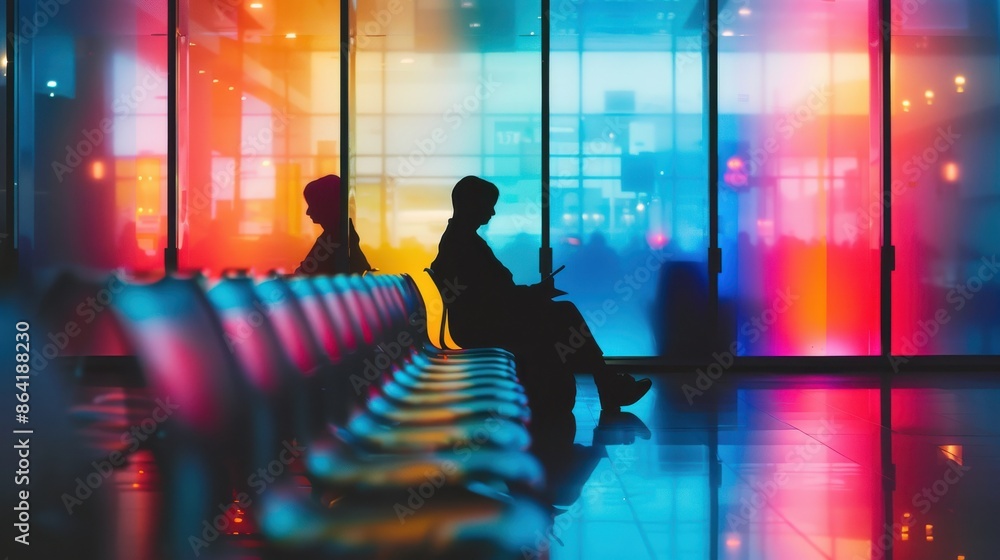 Smartphone, office lobby, close up, focus on, copy space, vibrant ...