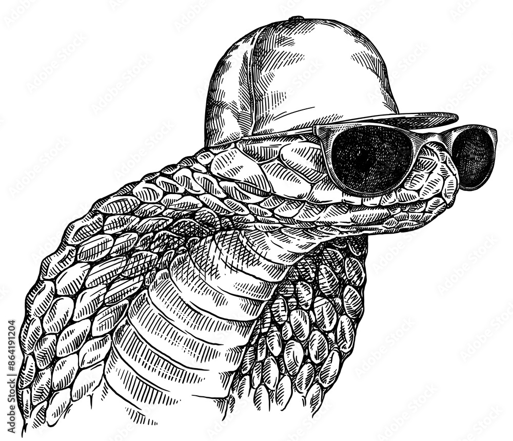 Vintage engraving isolated snake glasses dressed fashion set ...