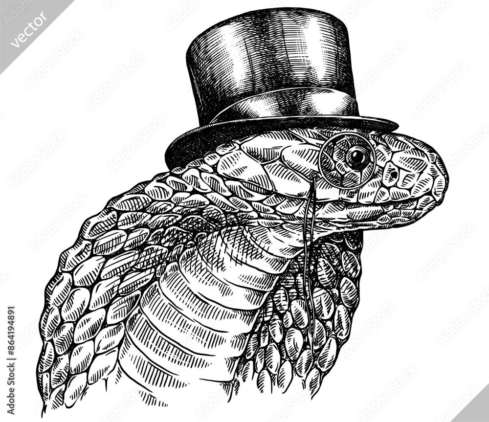 Vintage engraving isolated snake glasses dressed fashion set ...