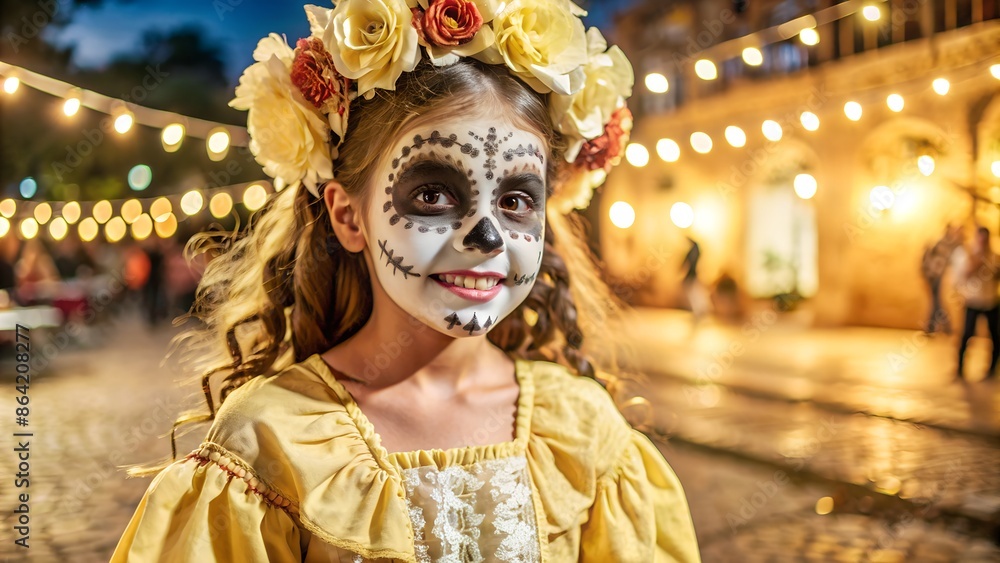 Girl in Catrina Face Paint Celebrating Day of the Dead at Mexican ...