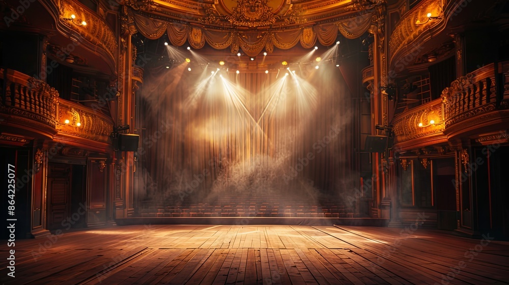 Elegant Classical Theater Stage Bathed in Dramatic Spotlight, Embodying ...