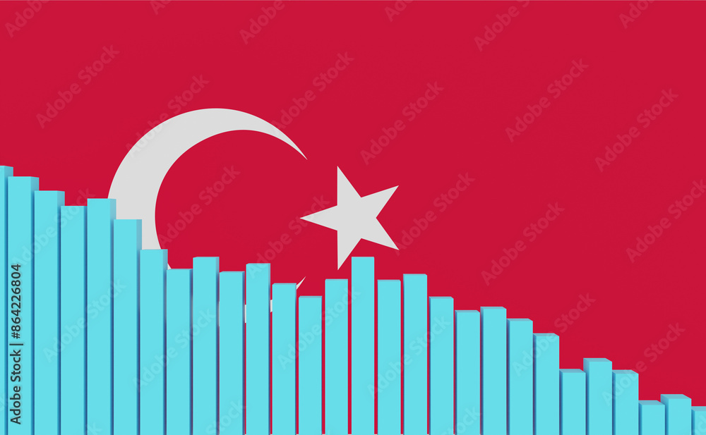 Turkey, sinking bar chart with Turkish flag. Sinking economy, recession ...