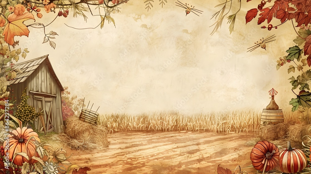 Rustic Harvest Doodle Page Print Border Design with Blank Background ...